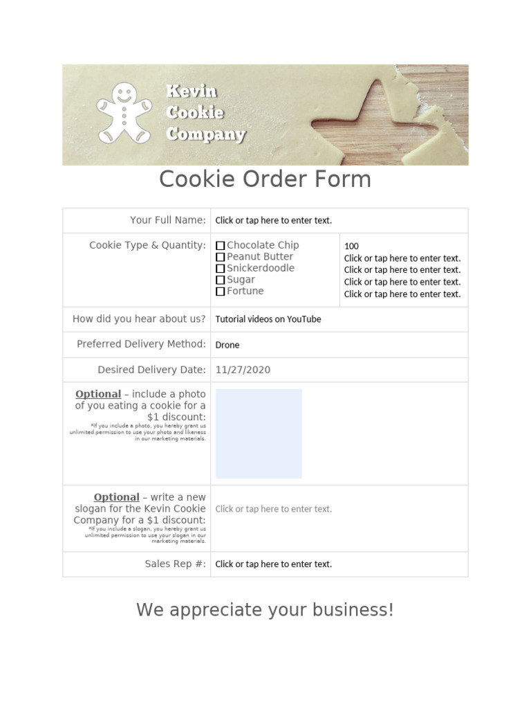 Kevin Cookie Company - Order Form (1) | PDF