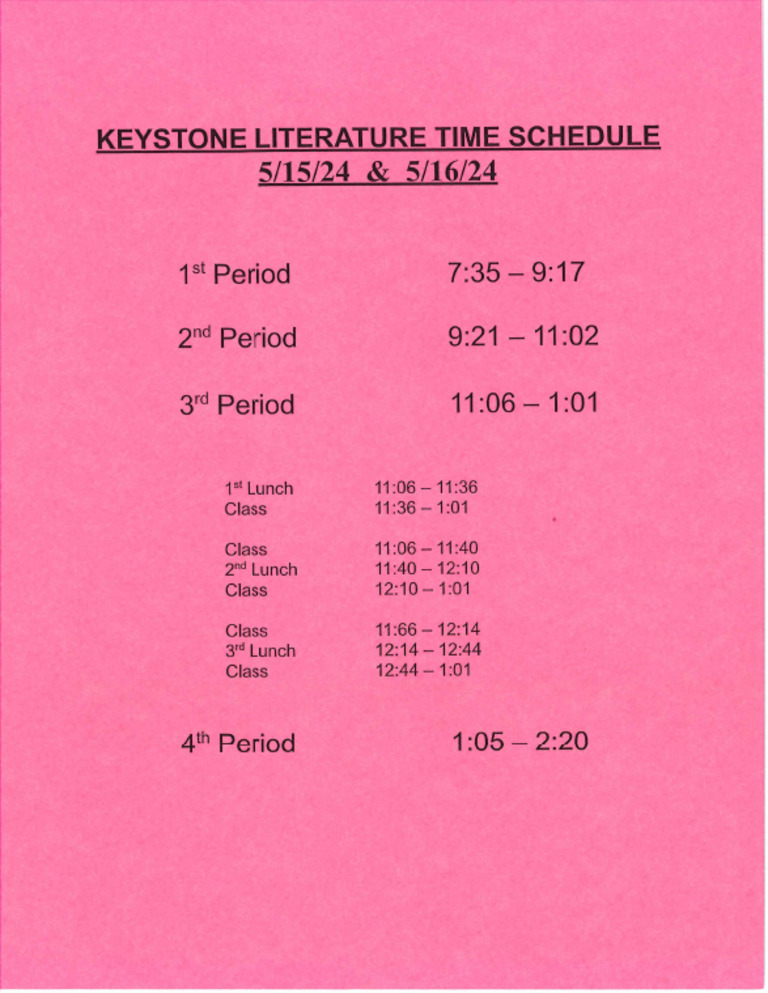 Revised Keystone Schedule 5 15 2024 | PDF