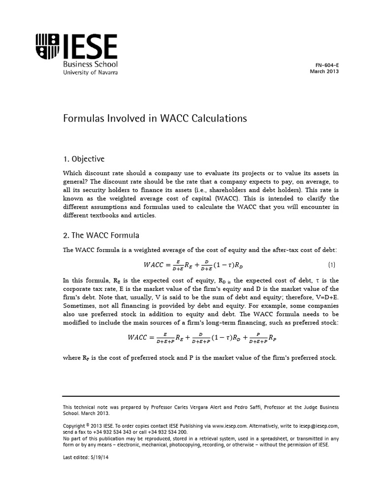 Formulas Involved in WACC Calculations | PDF | Cost Of Capital ...