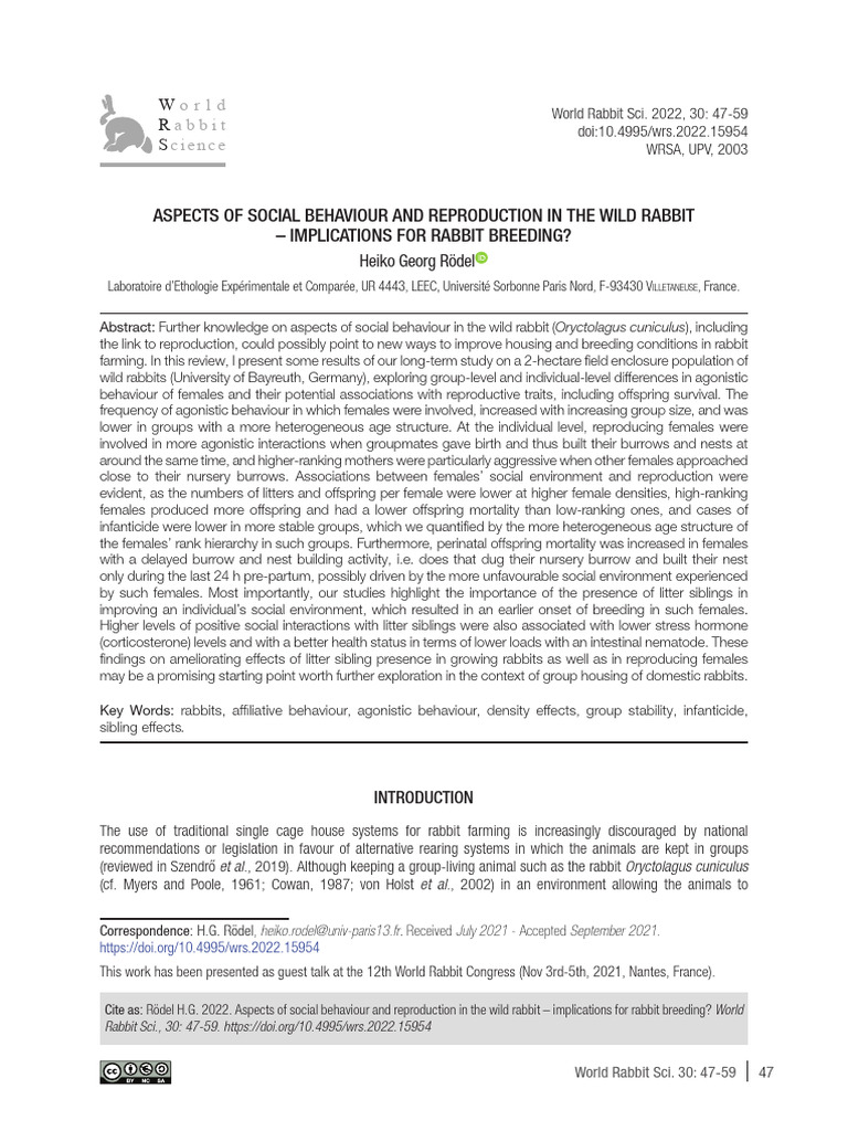 ASPECTS OF SOCIAL BEHAVIOUR AND REPRODUCTION IN THE WILD RABBIT ...