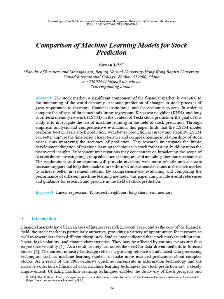 Comparison_of_Machine_Learning_Models_for_Stock_Pr | PDF | Errors And Residuals | Prediction