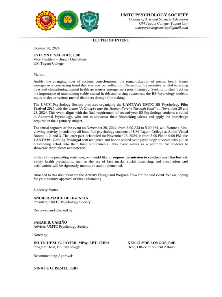 LETTER-OF-INTENT | PDF | Psychology | Mental Health