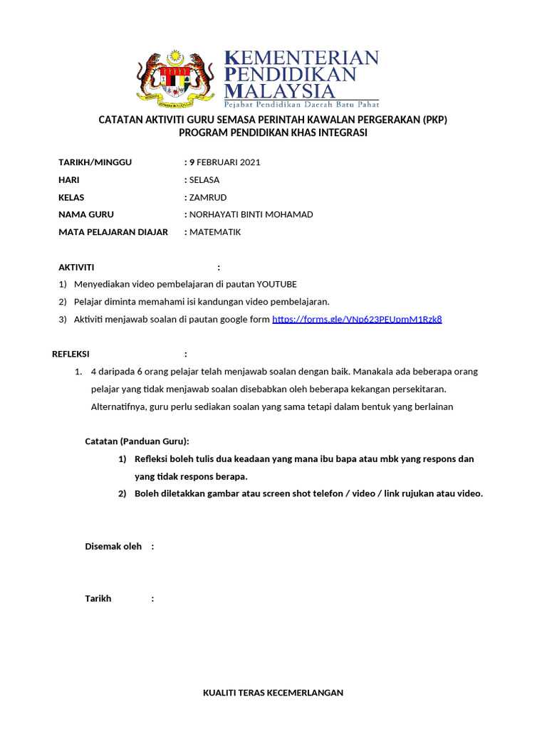 Laporan PDPR PKP Math Zamrud 9.2.2021 | PDF