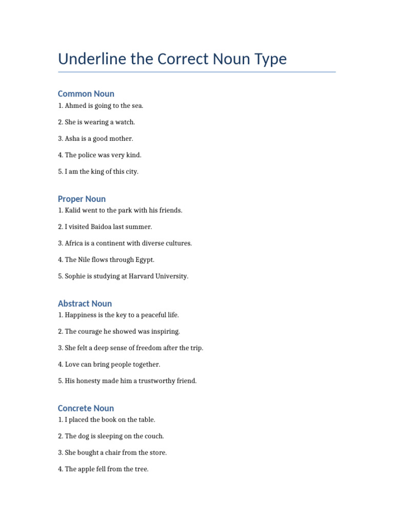 Identify Noun Types in Sentences | PDF
