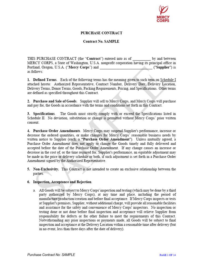 Attachment 3- Purchase Contract Sample | PDF | Indemnity | Breach Of Contract