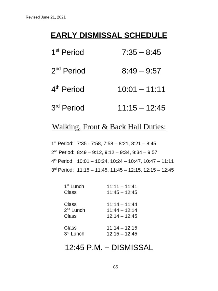 Early Dismissal Schedule (21-22) | PDF