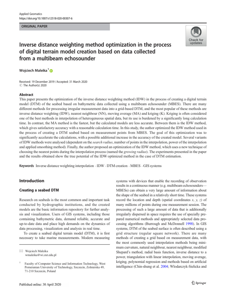 Inverse Distance Weighting Method Optimization in | PDF | Geographic ...