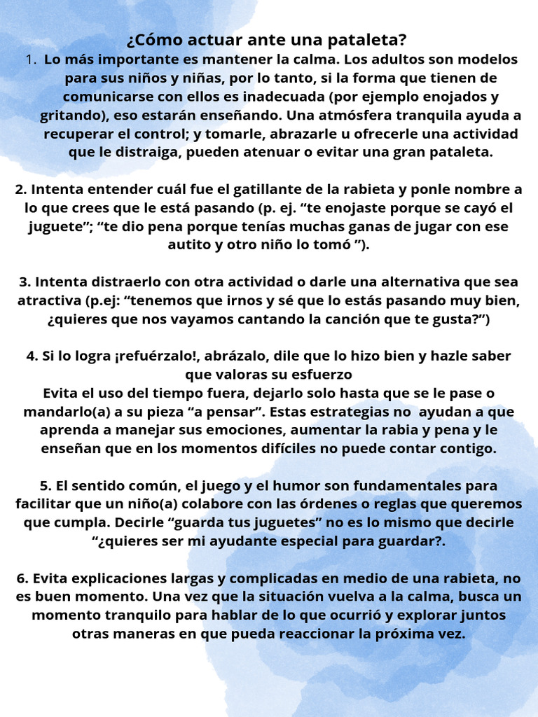 ¿Cómo Actuar Ante Una Pataleta? | PDF