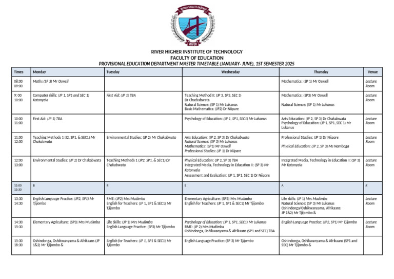 Education Department Master (First Semester 1) Time Table 2025 | PDF ...