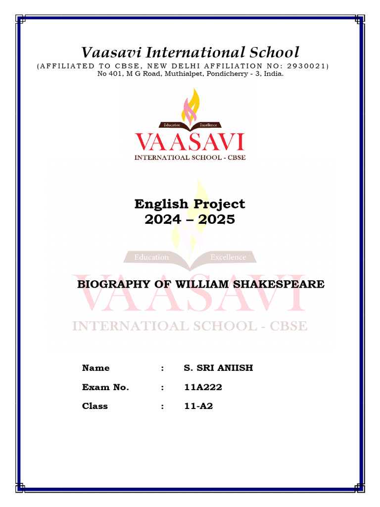 Shakespeare Biography Project 2024 | PDF
