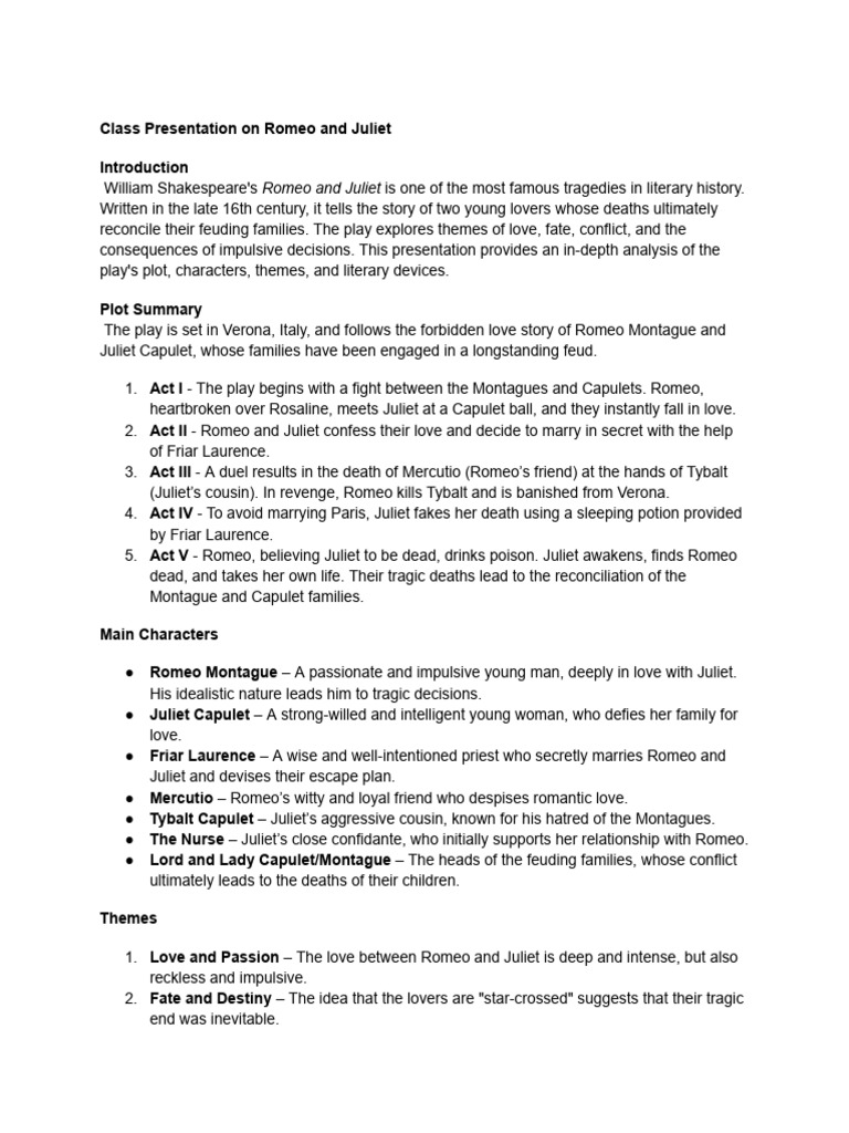 Romeo and Juliet: Themes and Analysis | PDF | Characters In Romeo And ...