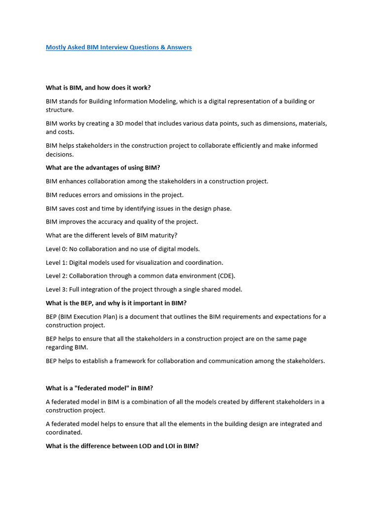 01 VviMostly Asked BIM Interview Questions-2 | PDF | Building ...