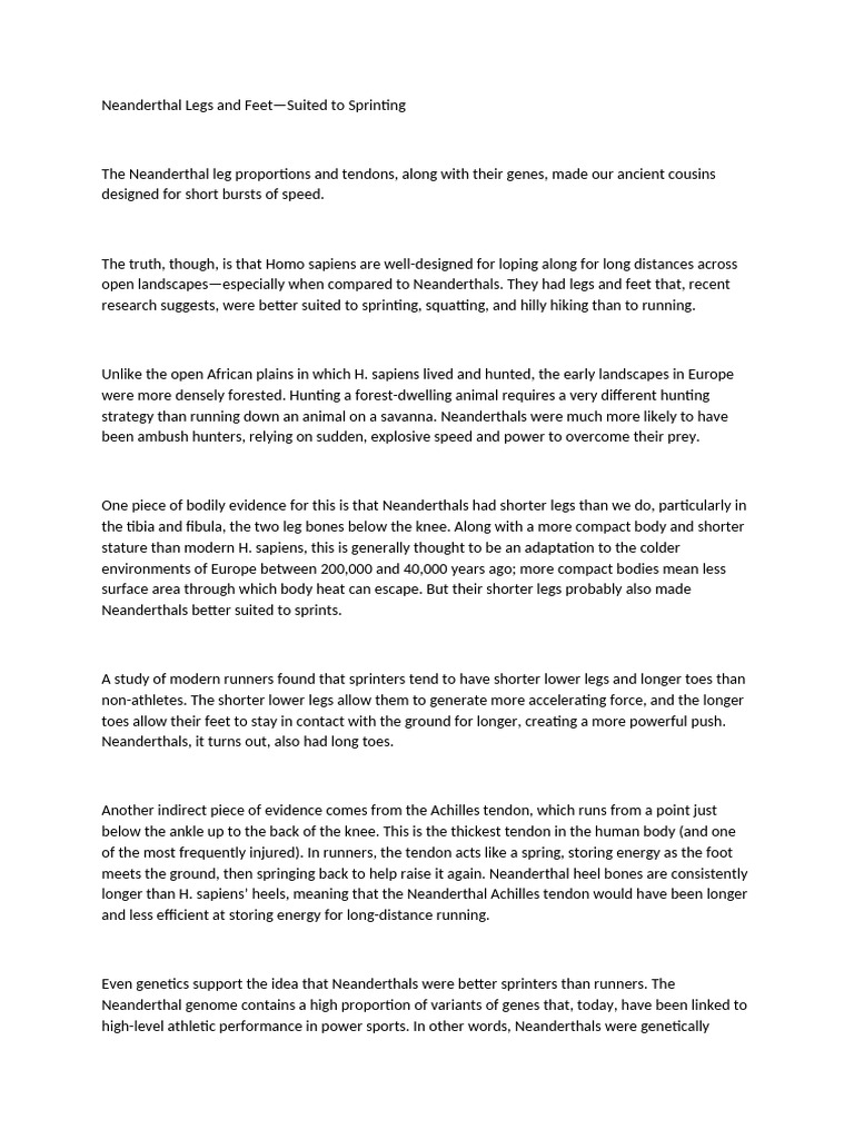 Neanderthal Legs and Feet | PDF | Neanderthal | Running