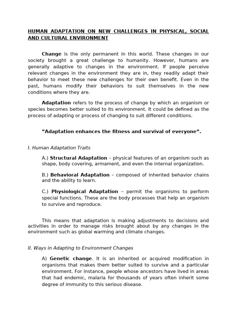 Human Adaptations To New Challenges in Environment | PDF | Climate ...