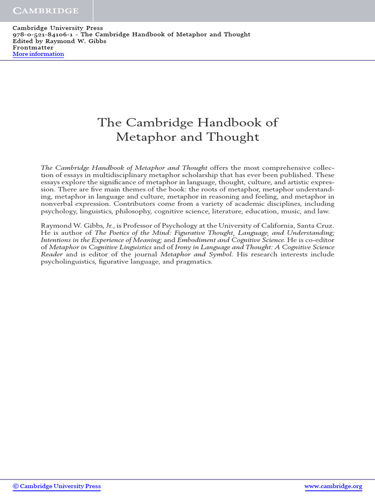 Cambridge Handbook of Metaphor and Thought | PDF | Metaphor | Liberal ...