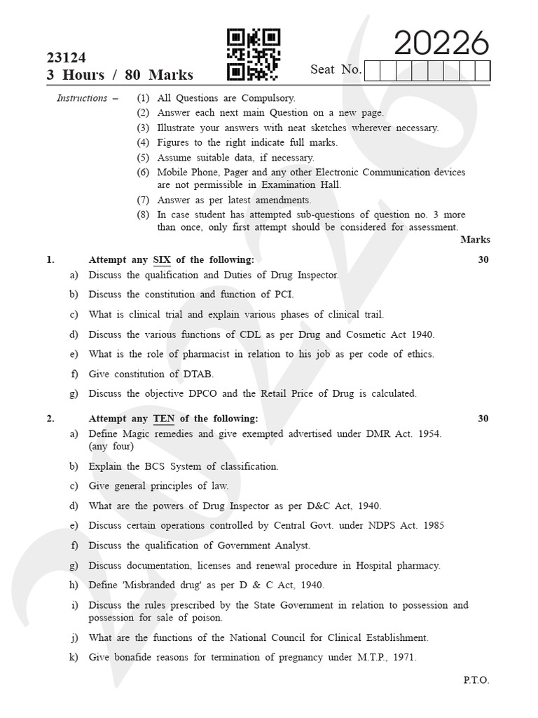 MPSC Drug Inspector Exam Paper 2022 | PDF | Health Care | Medicine