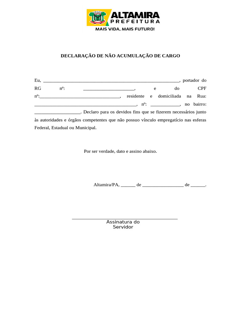 Modelo 03 Declaração de Não Acumulação de Cargo | PDF