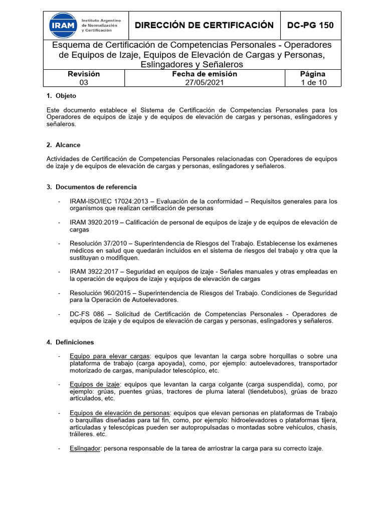Esquema de Certificacion Izaje | PDF
