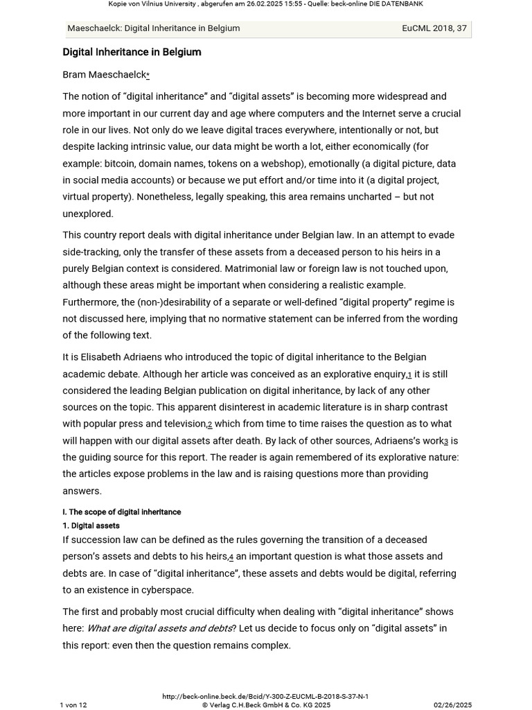 Digital Inheritance in Belgium - Beck-Online | PDF | Property | Inheritance