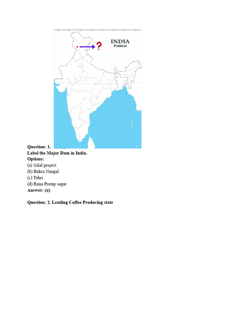 Label The Major Dam in India. Options:: (A) Salal Project (B) Bakra ...