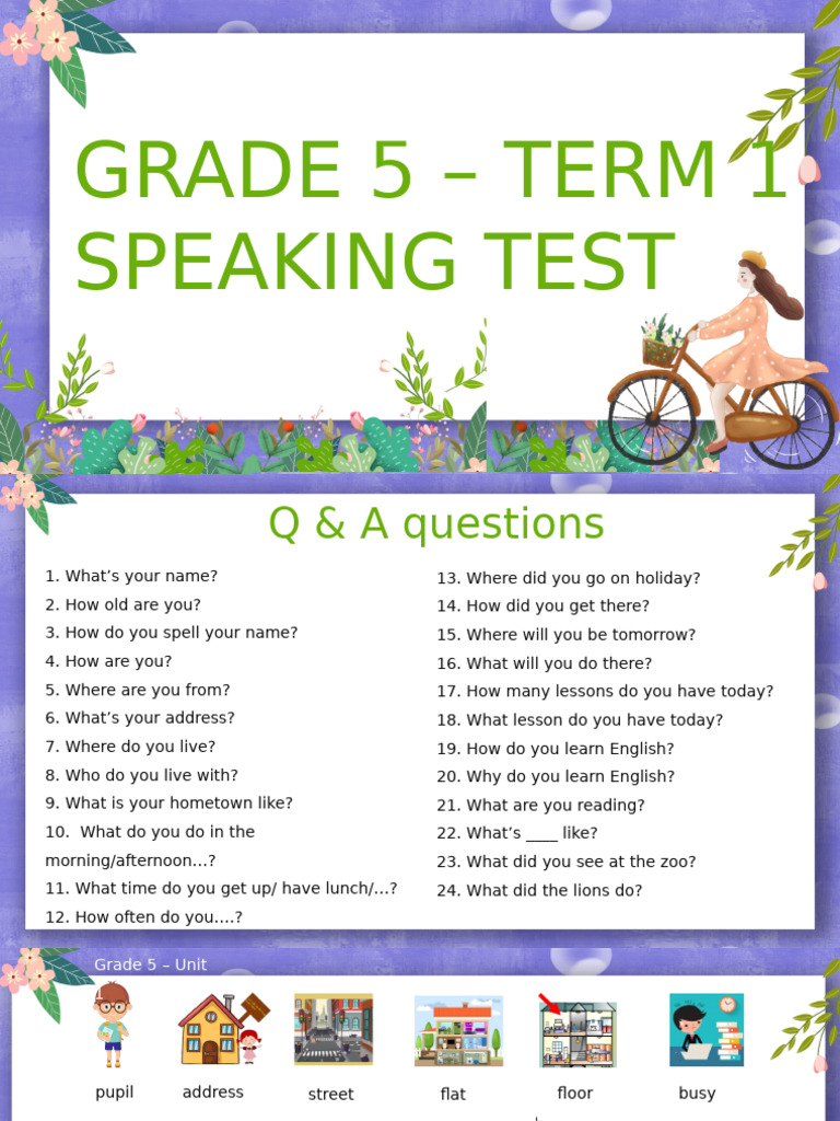 Grade 5 Speaking Test Questions Guide | PDF