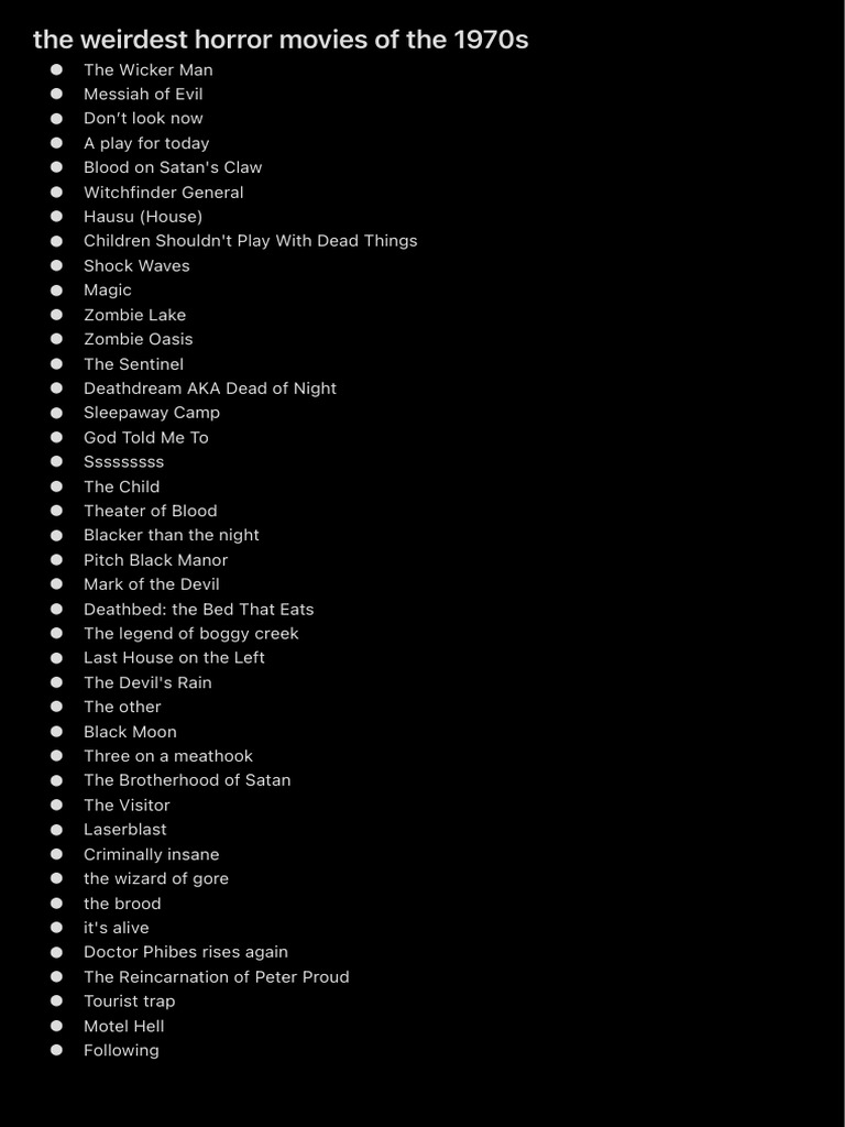 Weirdest 1970s Horror Movies List | PDF