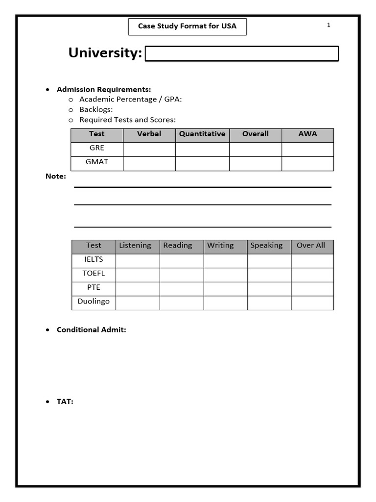 USA Case Study Format | PDF