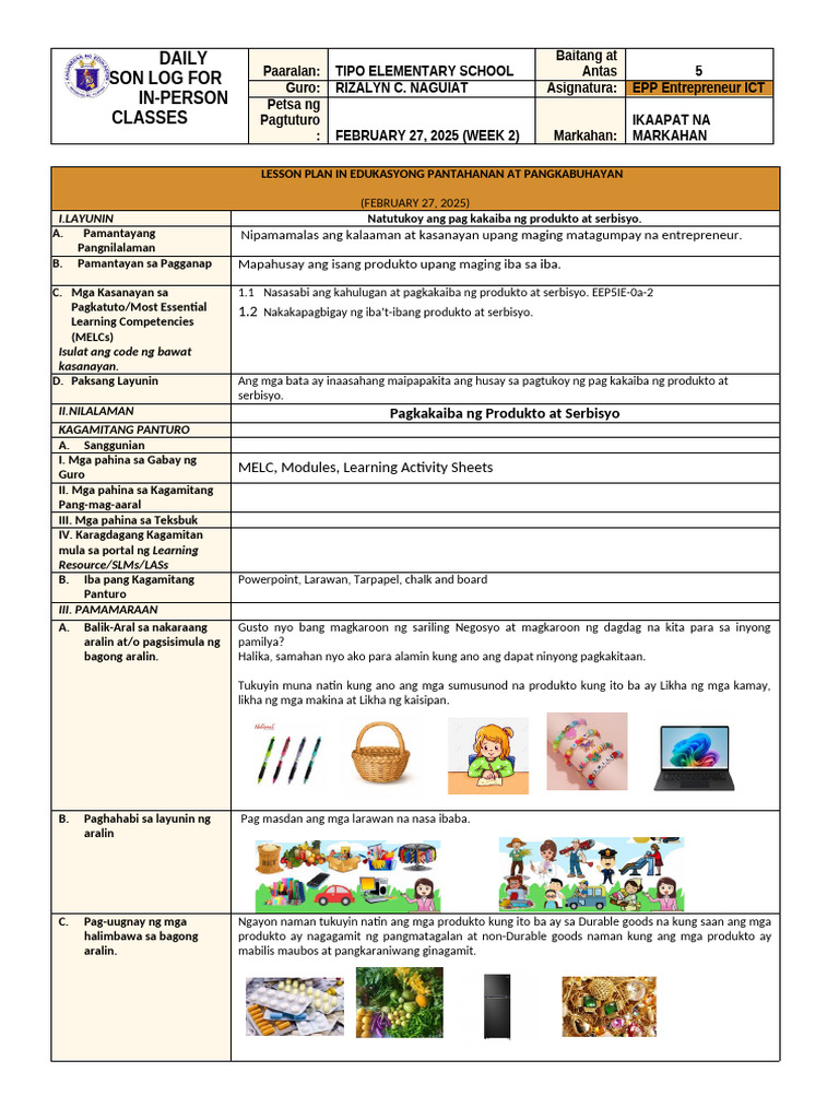 Rizalyn C. Naguiat LP for COT G-5 EPP | PDF
