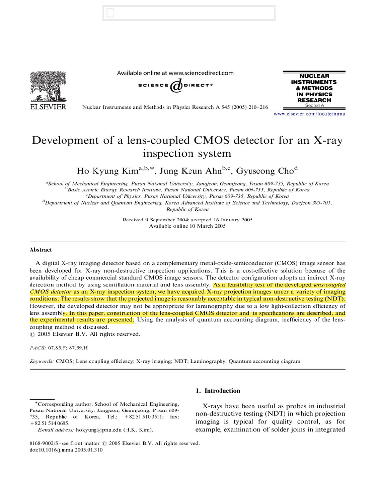 Development of A Lens-Coupled CMOS Detector For An X-Ray Inspection ...