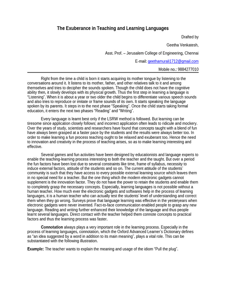 Exuberance in Language Teaching Methods | PDF | Subject (Grammar) | Verb