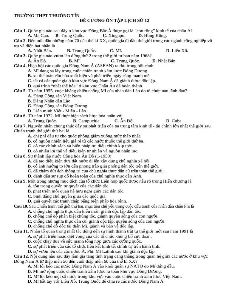 Đề Cương Sử Gki 12 NH 2023 - 2024 | PDF