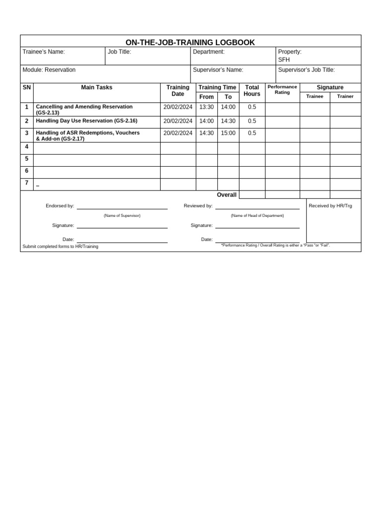 OJT Log Book Template | PDF
