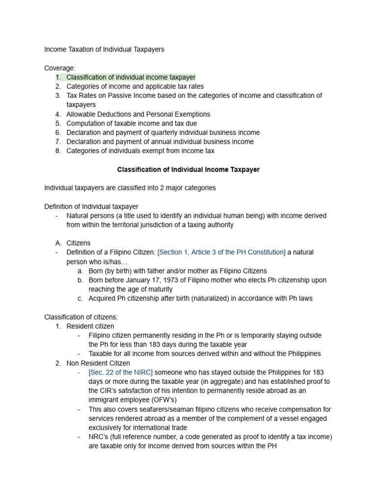 Income Taxation Notes | PDF | Income Tax | Taxes