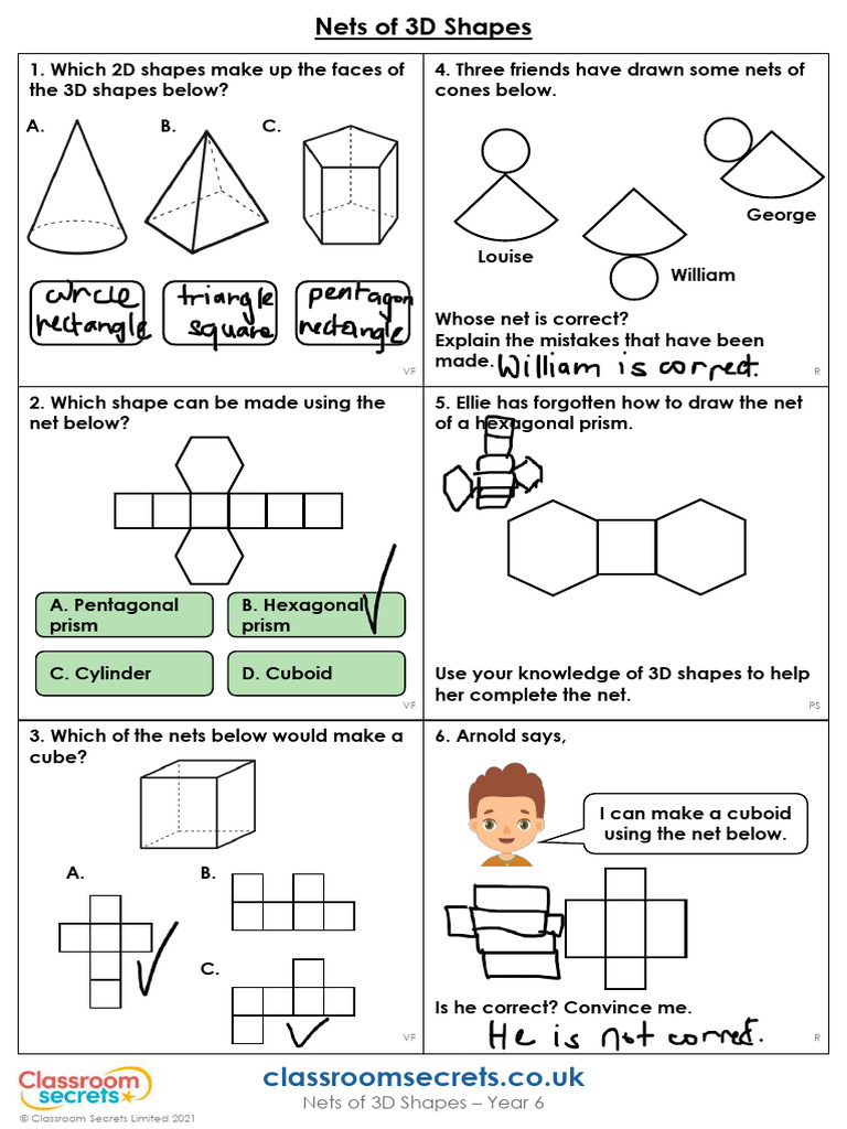 Year 6 Nets of 3D Shapes Main Activity | PDF