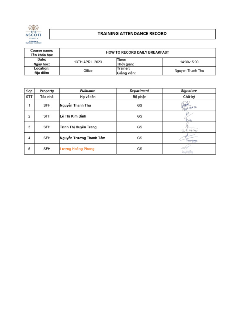 How To Record Daily Breakfast | PDF