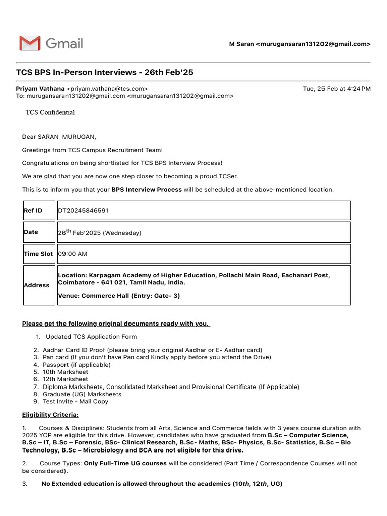 TCS BPS Interview Details - Feb 26, 2025 | PDF