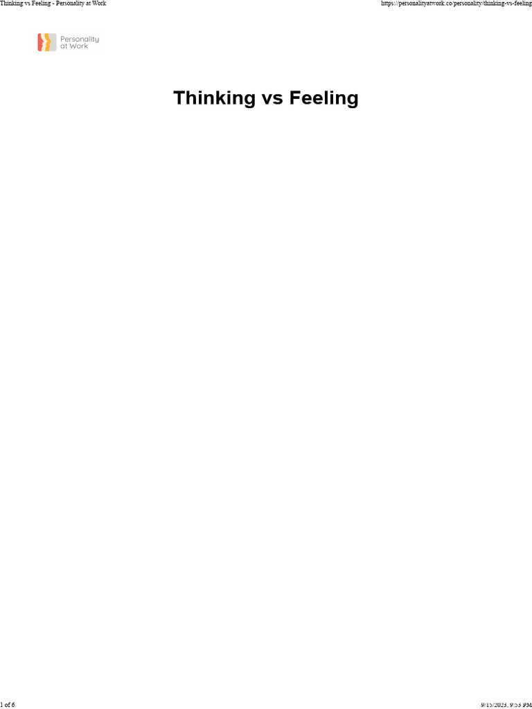 Thinking vs Feeling in Decision-Making | PDF | Thought | Feeling