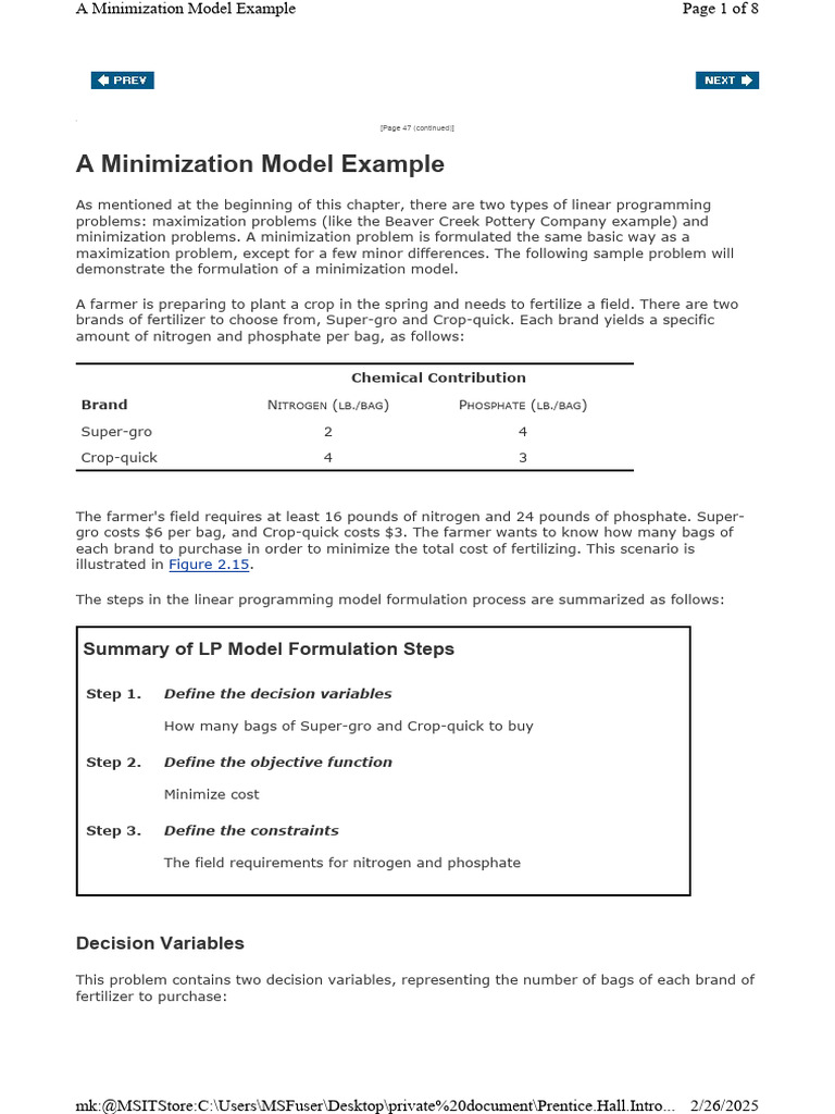 minimazation problem | PDF | Linear Programming | Fertilizer