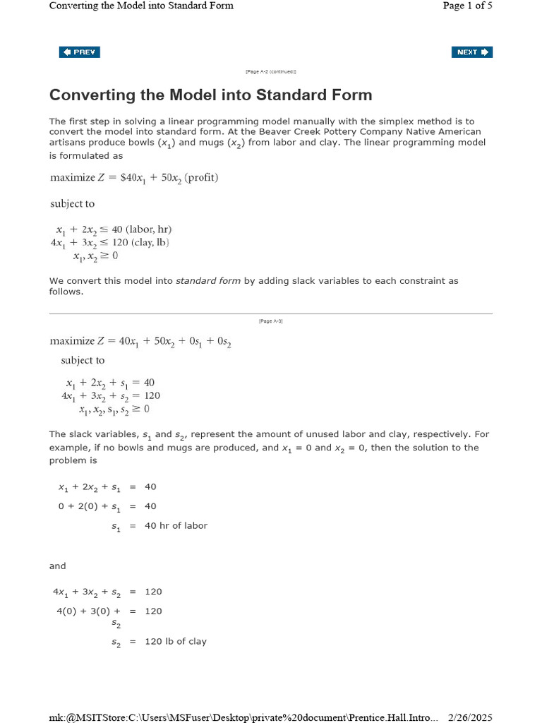 Converting Linear Programming to Standard Form | PDF | Equations ...