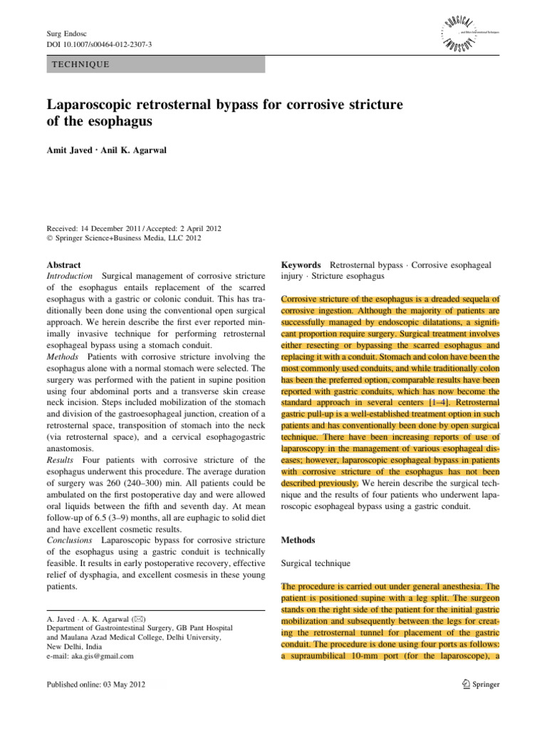 OK - Laparoscopic retrosternal bypass for corrosive stricture | PDF ...