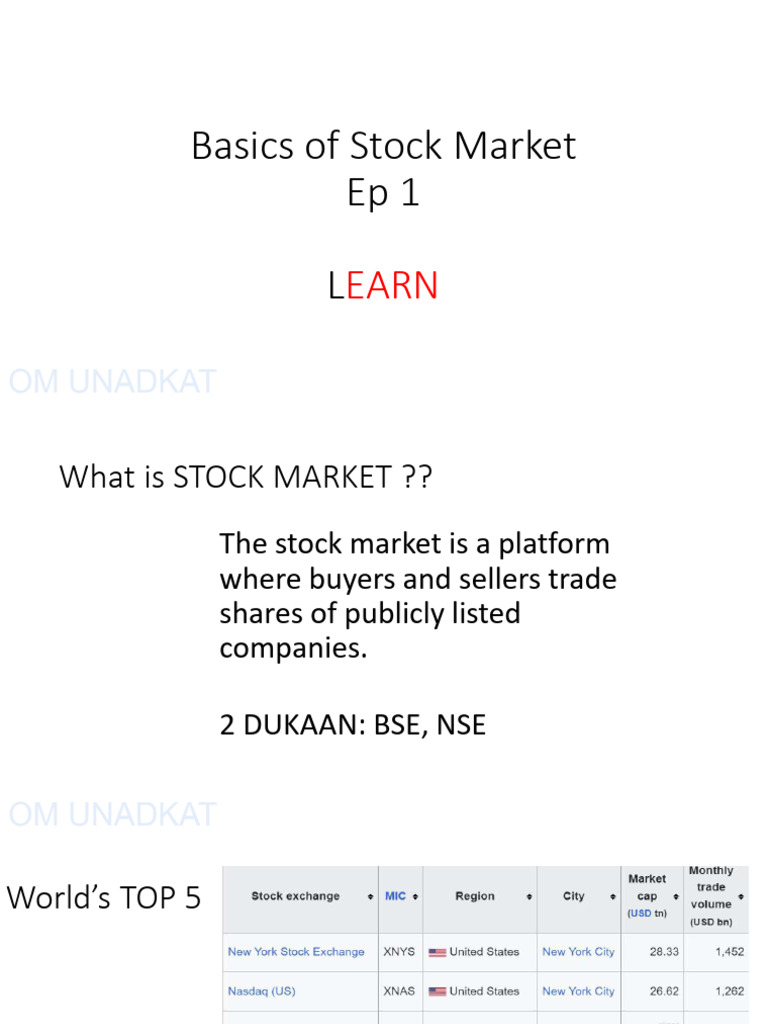Basics of Stock Market | PDF | Order (Exchange) | Short (Finance)