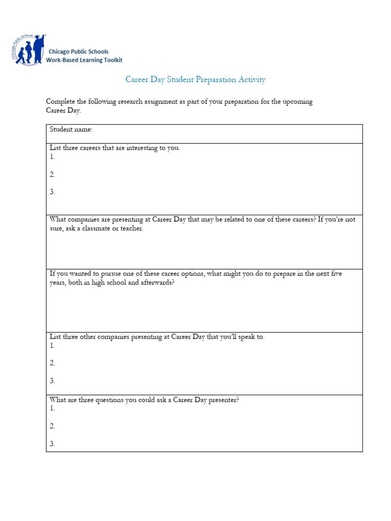 7.3.1 Career Day Student Preparation Activity | PDF