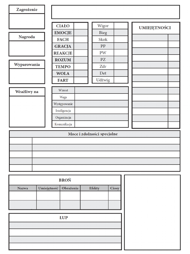 Witcher RPG - Karta Postaci NPC | PDF