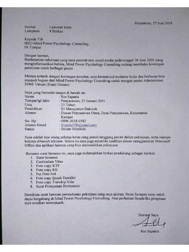 Rio Saputra Berkas Lamaran Kerja | PDF