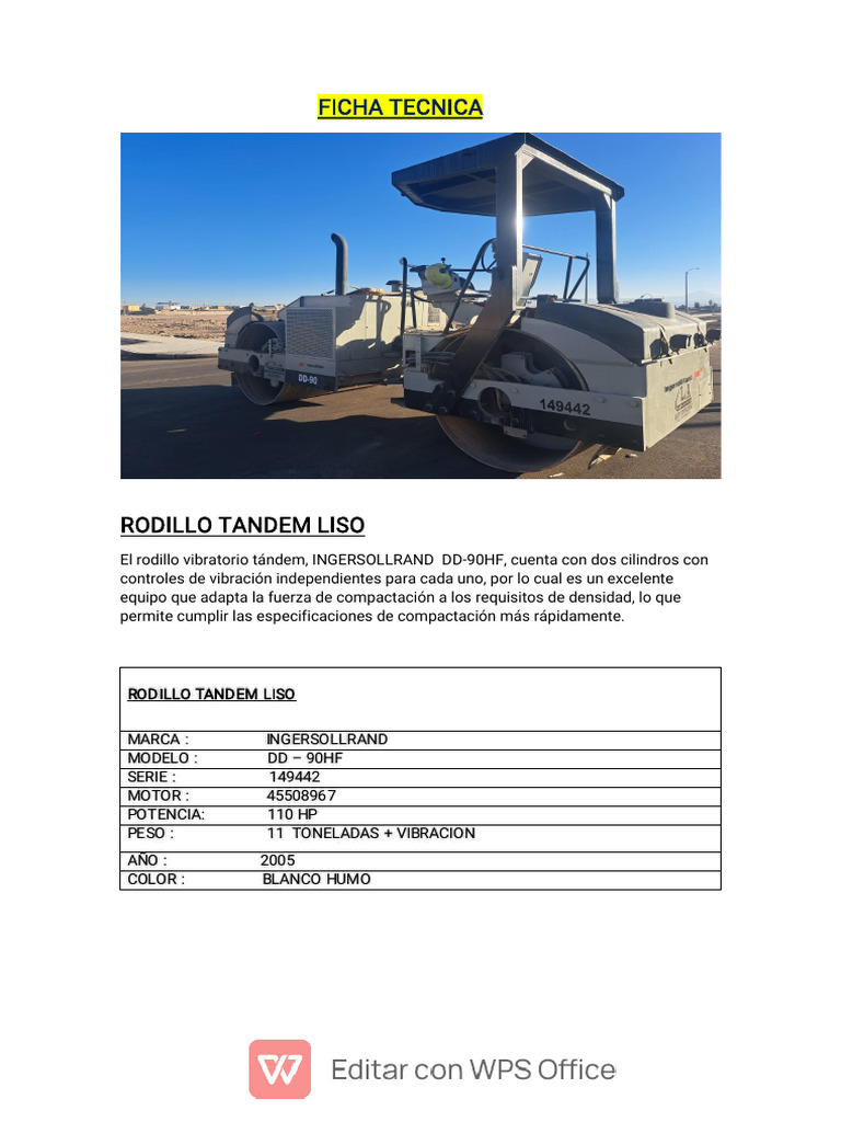 Ficha Tecnica Rodillo Ingersollrand 2005 | PDF
