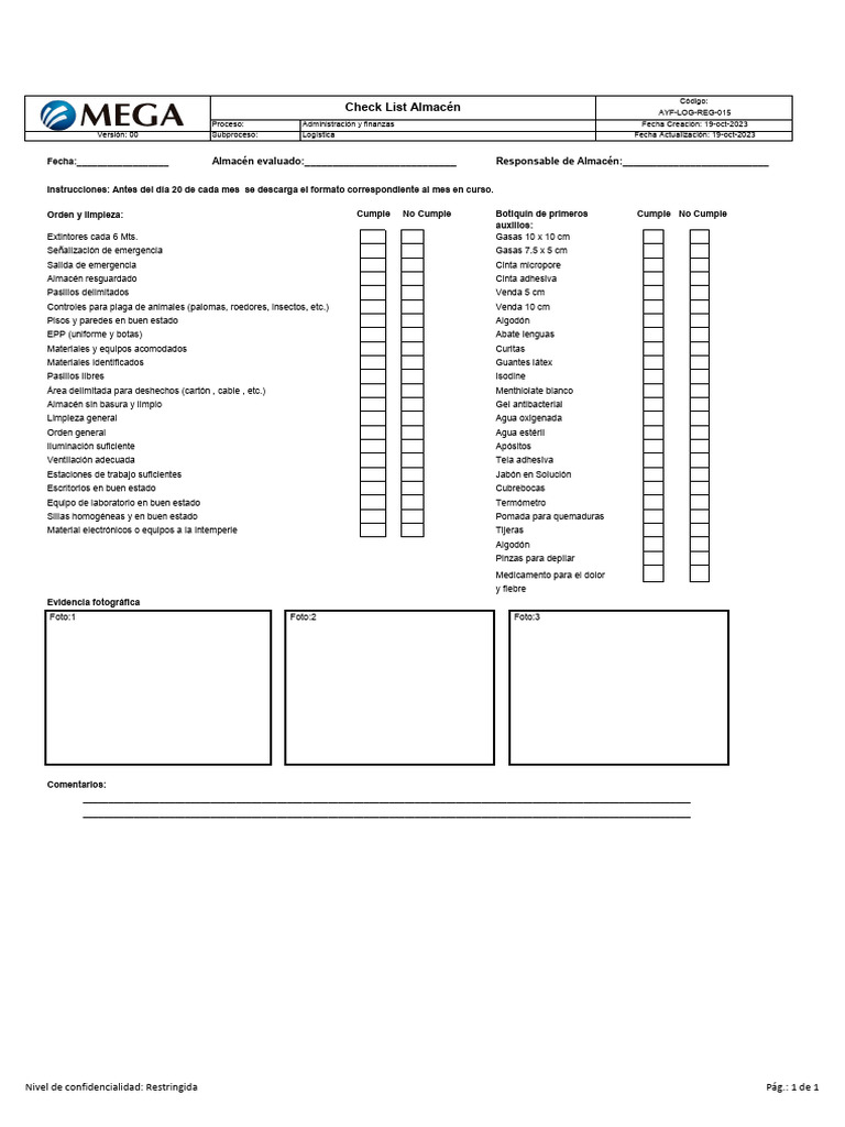 Checklist de Almacén y Seguridad 2023 | PDF