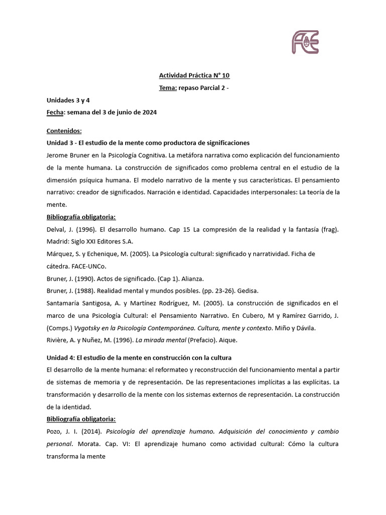 TP 10 2024 Repaso Unidad 3 y 4 | PDF | Mente | Sicología