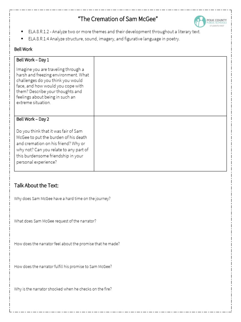 Sam Mcgee Student Hand Out | PDF | Poetry