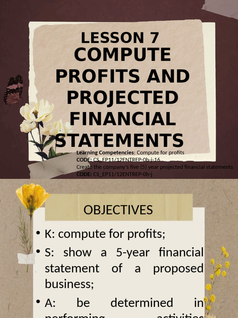 Lesson 7 - Compute Profits and Projected Financial Statement | PDF ...