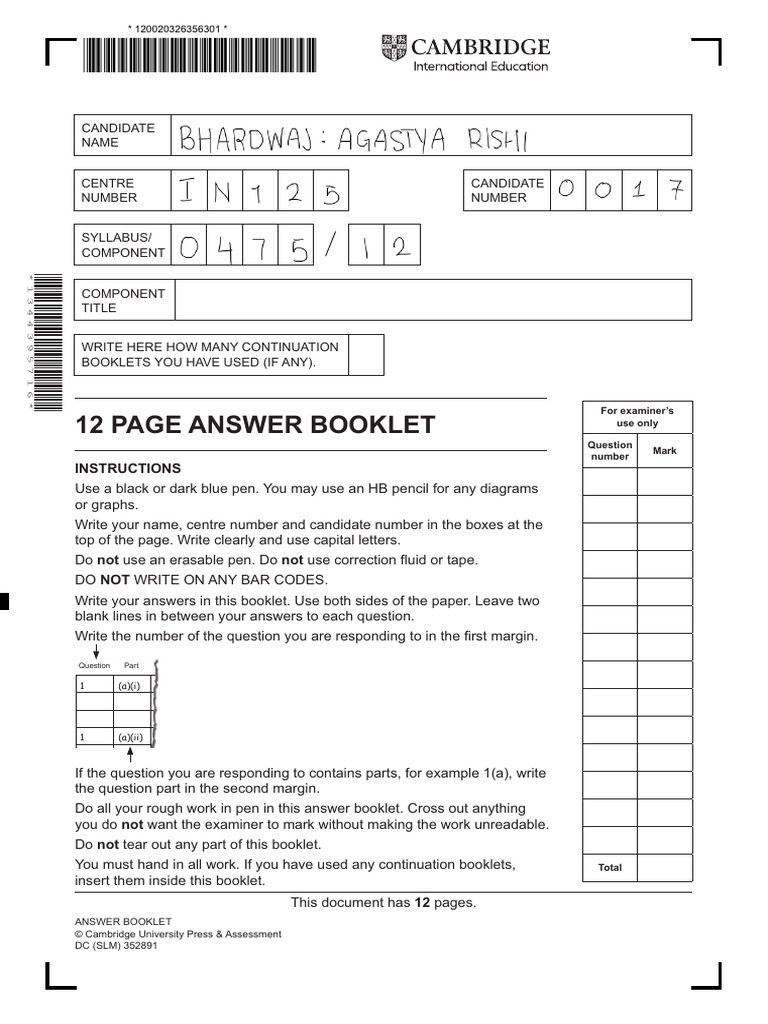 Cambridge Exam Answer Booklet | PDF | Qualifications | Educational ...